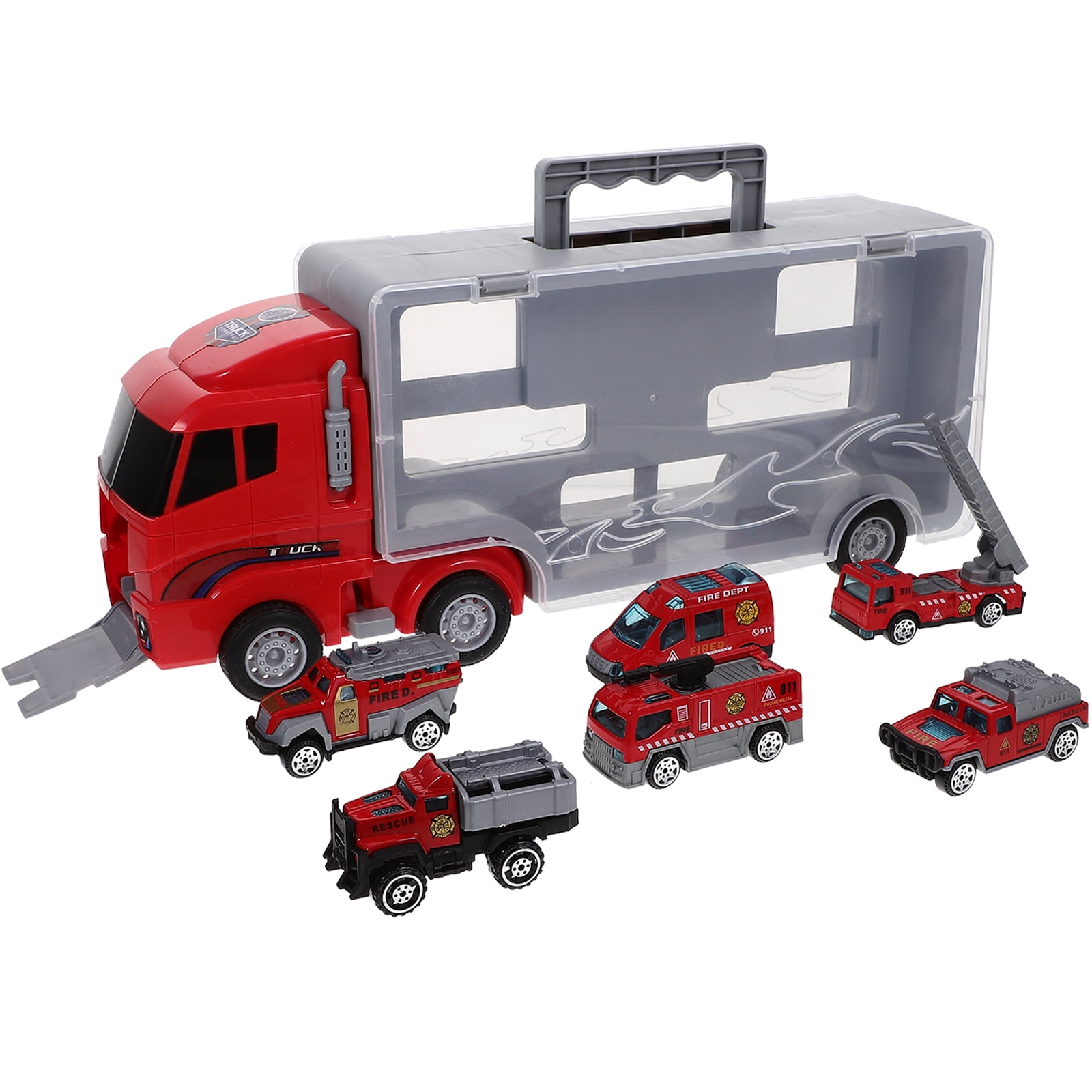 unbranded 1 Set of Car Carrier Truck Fire Truck Toy Extending Rescue ...