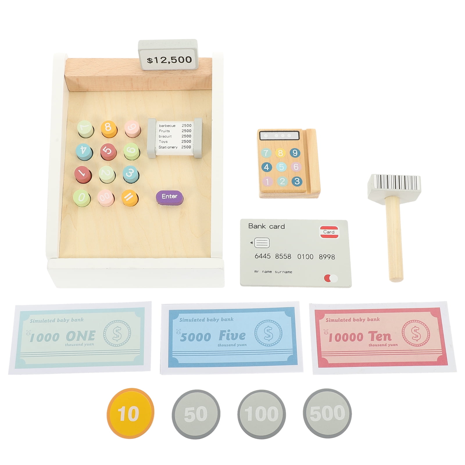 unbranded 1 Set of Kids Wooden Cash Register Toys Simulated Cash ...