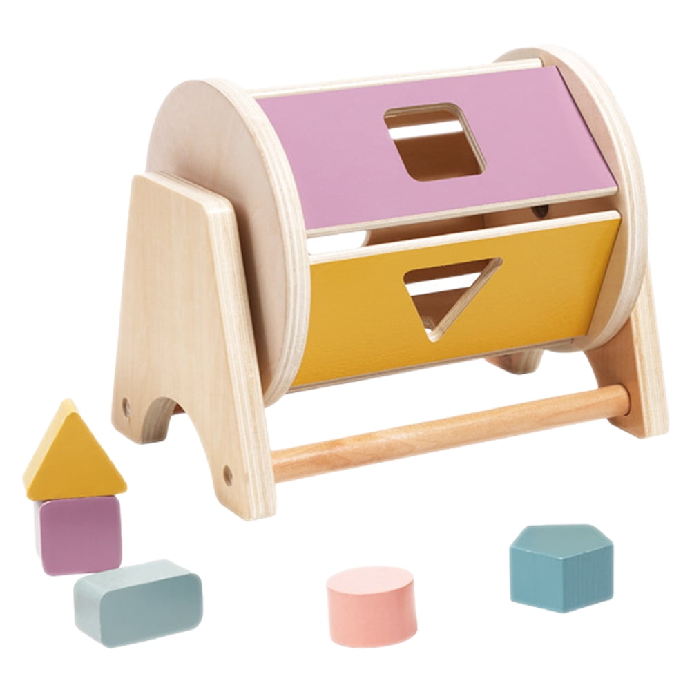 unbranded 1 Set of Wooden Rolling Shape Sorter Cube Shape Sorting Drum ...