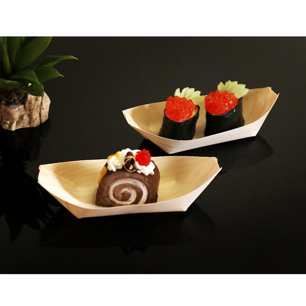 Raindrops Serving Boats Pine Wood Tableware Food Trays Boats 100Pcs 2 ...