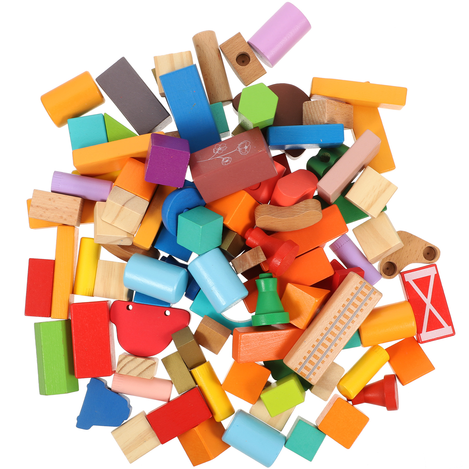 100 Pieces Assorted Color Wooden Building Blocks for Home Premium Wood ...