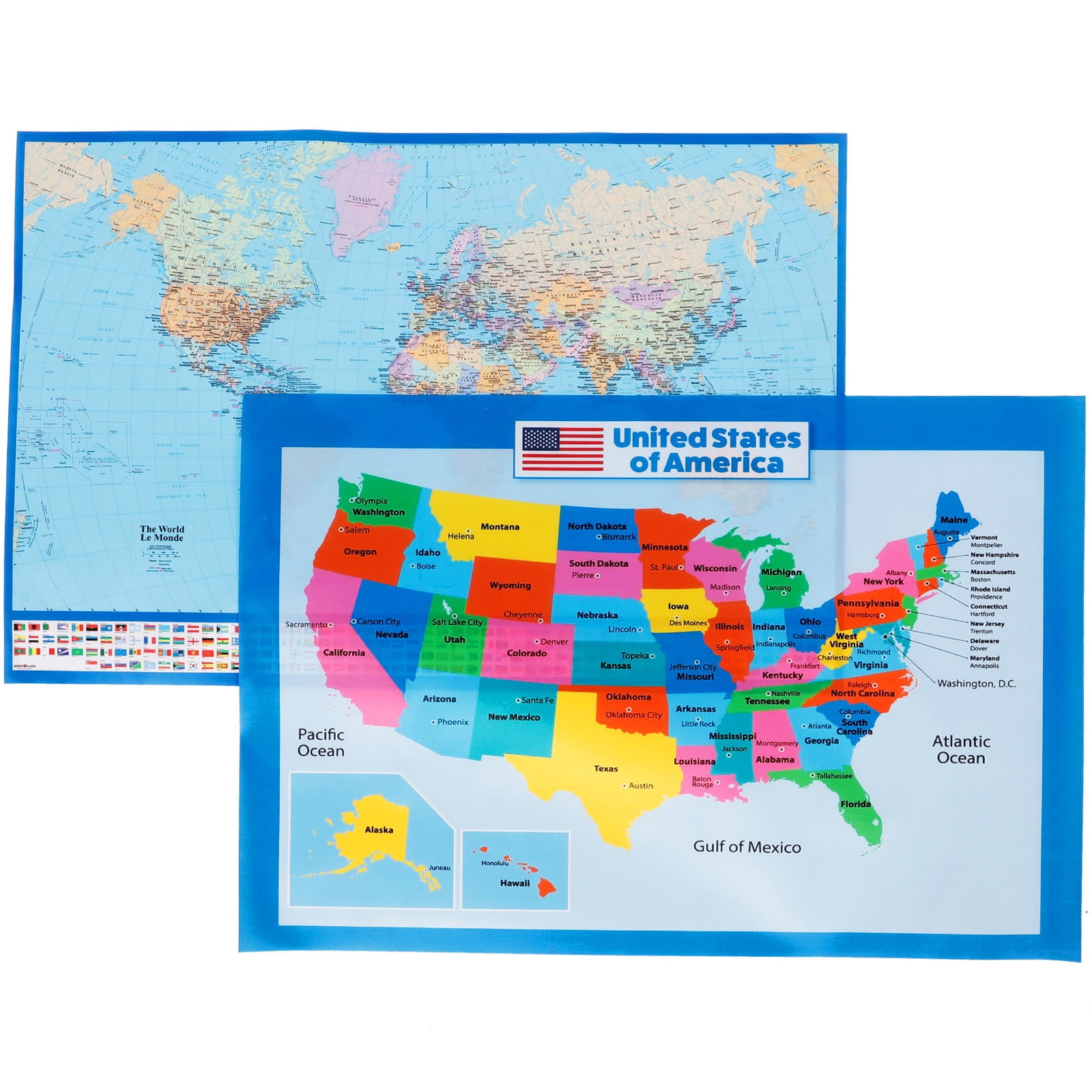 OULII 1Set Large Blue World Map Poster for Wall with Fade Resistant ...