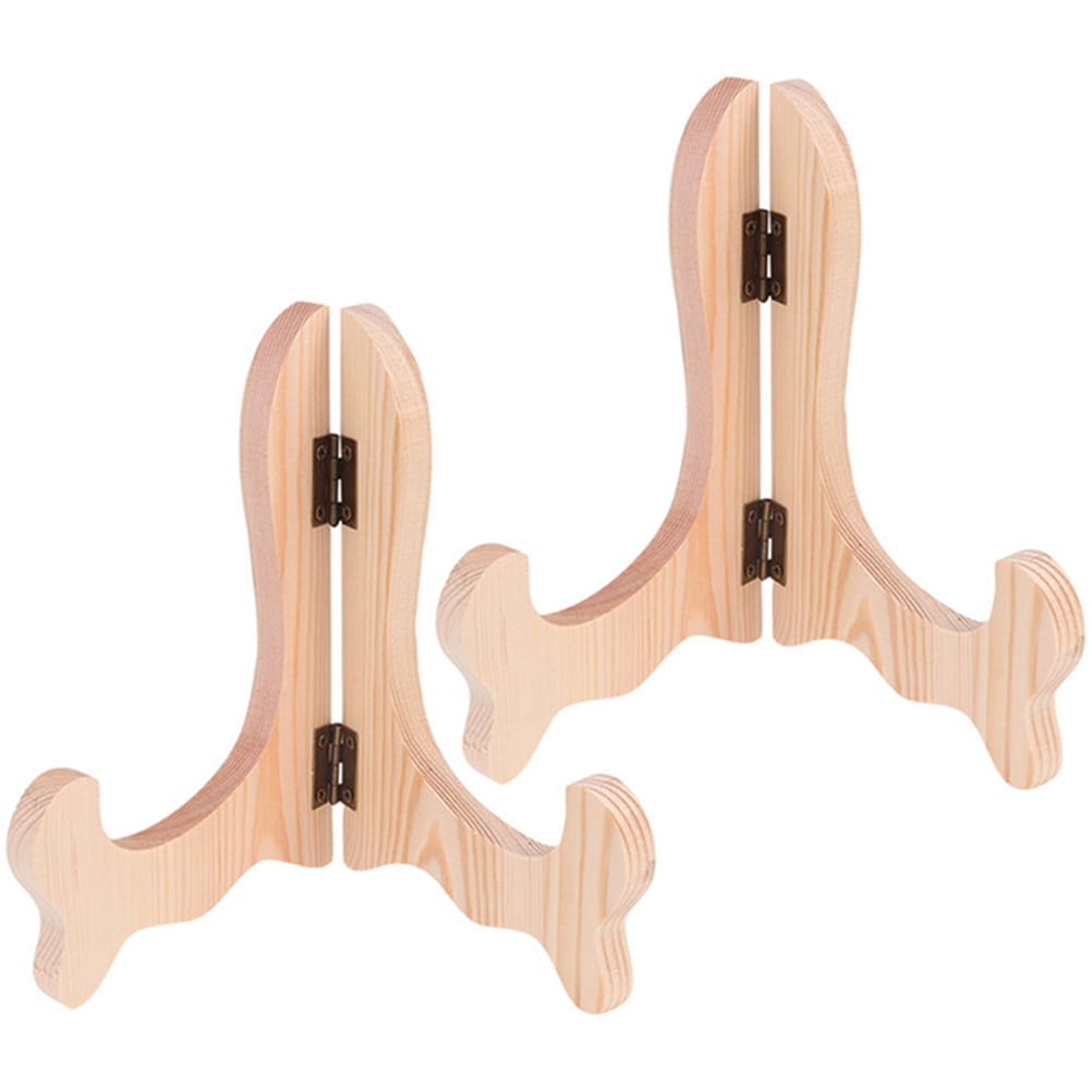 HAMPPLIES Display Plate Stands Wood Birthday 2Pcs 8.7X6.3X0.4In ...