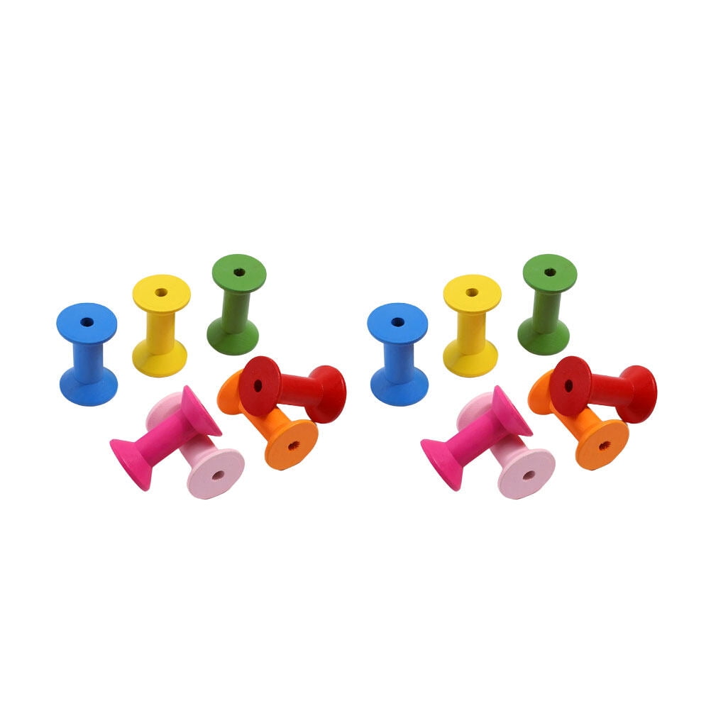 unbranded 20 Pcs Colorful Wooden Spools Hour Glass Shaped Bobbin Sewing ...