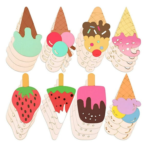 unbranded 200 Pcs Wooden Unique Ice Cream Shape Cutout DIY Craft Blank ...