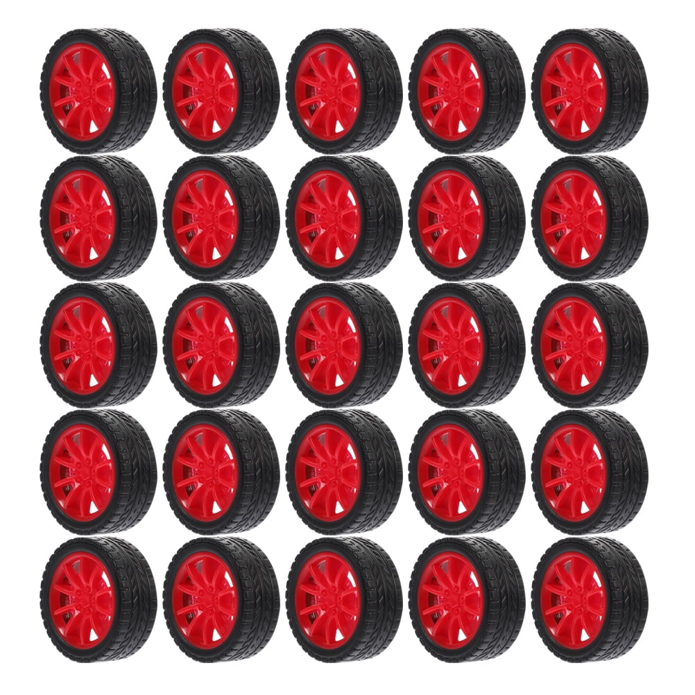 unbranded 25 Pcs Car Parts Toy Car Tires Toddler 3.00X3.00X1.10CM Red ...