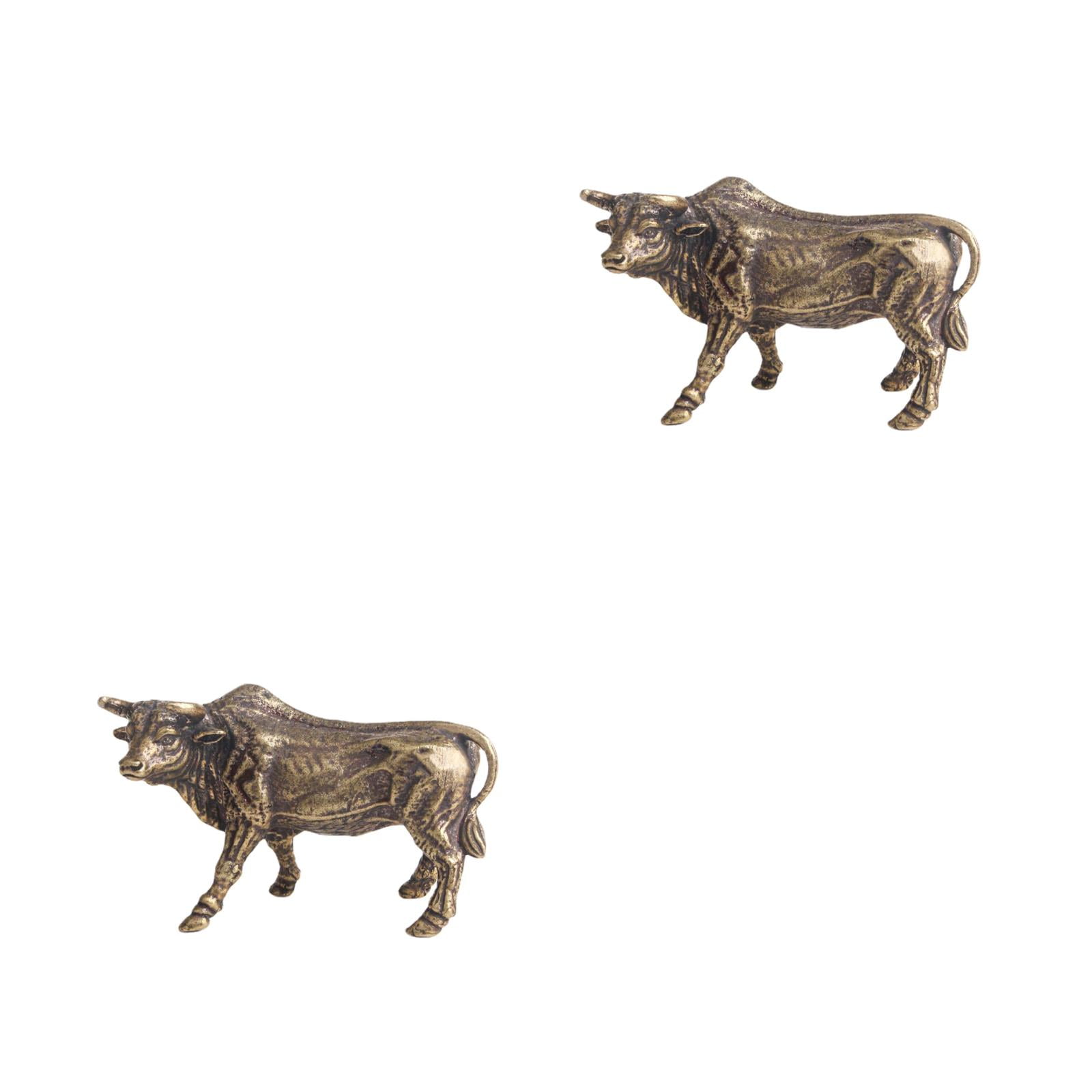 unbranded 2pcs Brass Bull Figurine Ox Statue: Cow Ornament Wealth ...