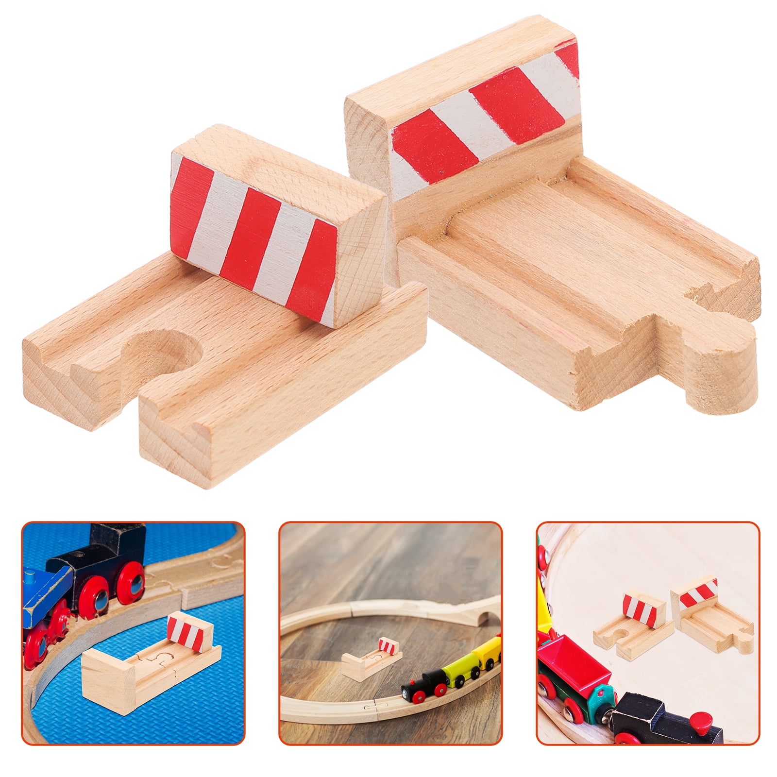 unbranded 2pcs Wooden Railway Train Stop Track Toy Train Scene Track ...