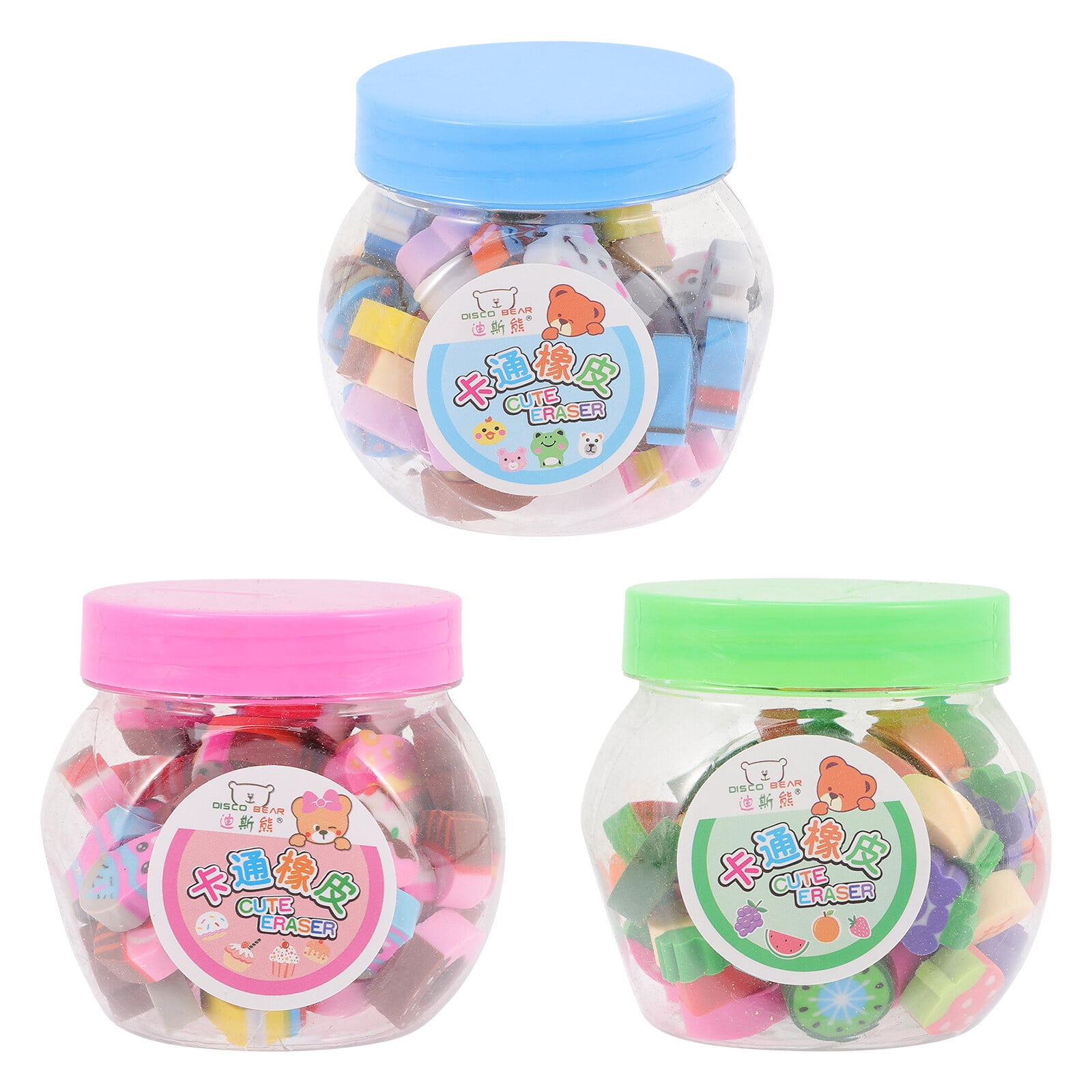 unbranded 3 Jars Cartoon Eraser Design Erasers Student Pupils - Walmart.com