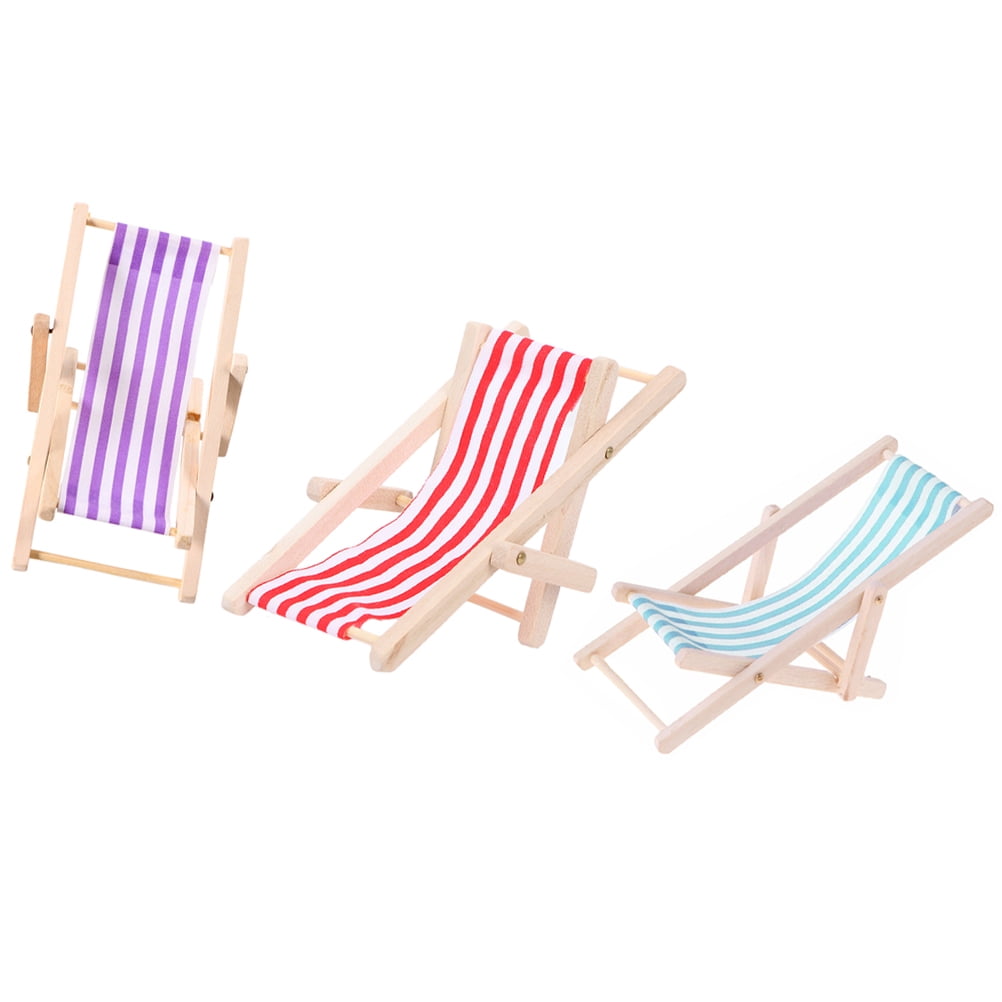 GOOHOCHY 3Pcs Mini Beach Chair for Doll House Decoration Made of Wood ...