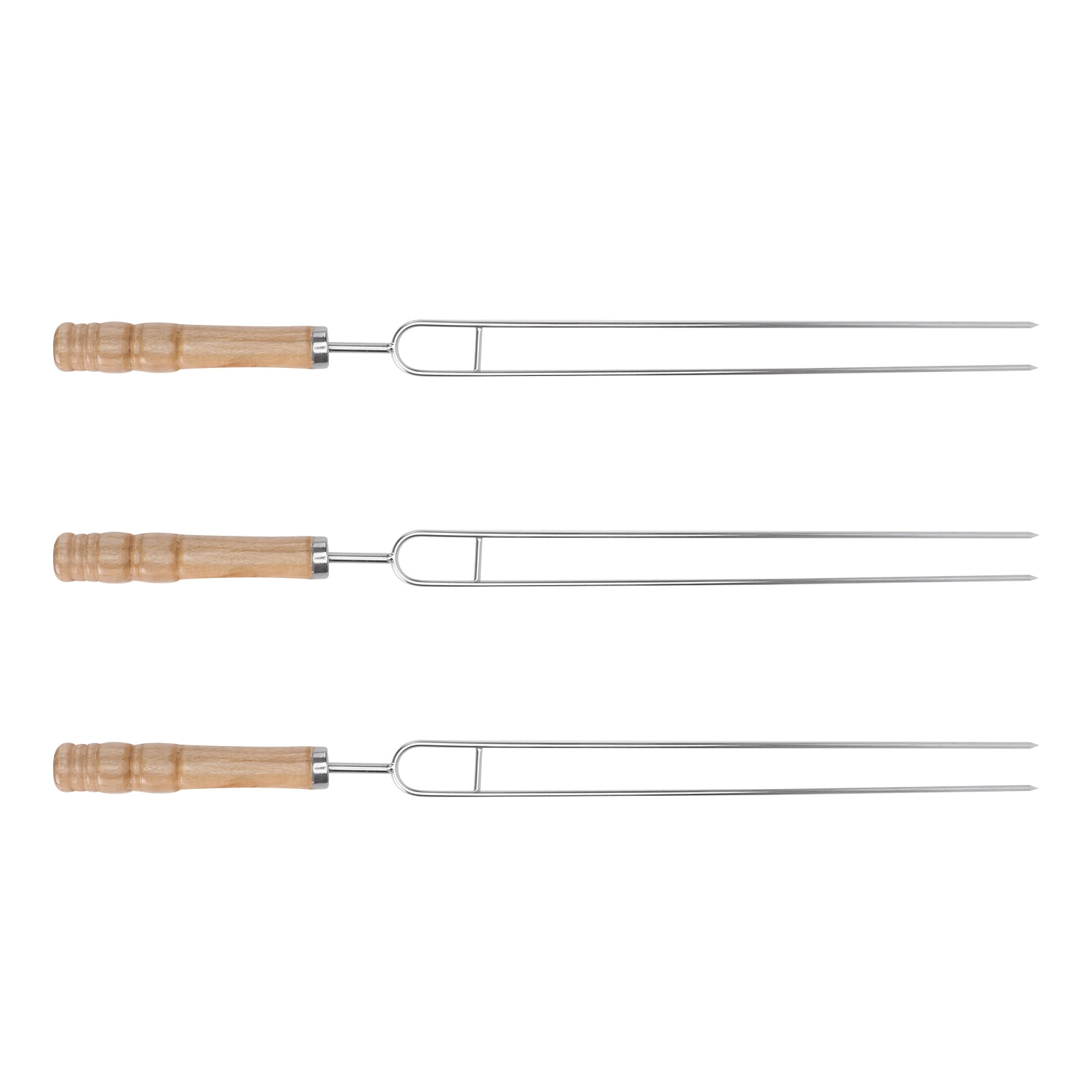 3pcs Barbecue Sticks with Stainless Steel and Wood Double Prongs for ...