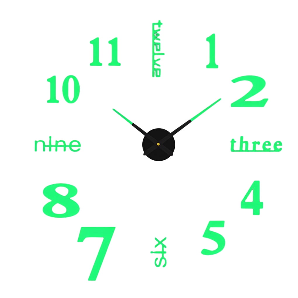 chidgrass 3D Luminous Wall Clock Frameless DIY Clocks Quartz Stickers ...