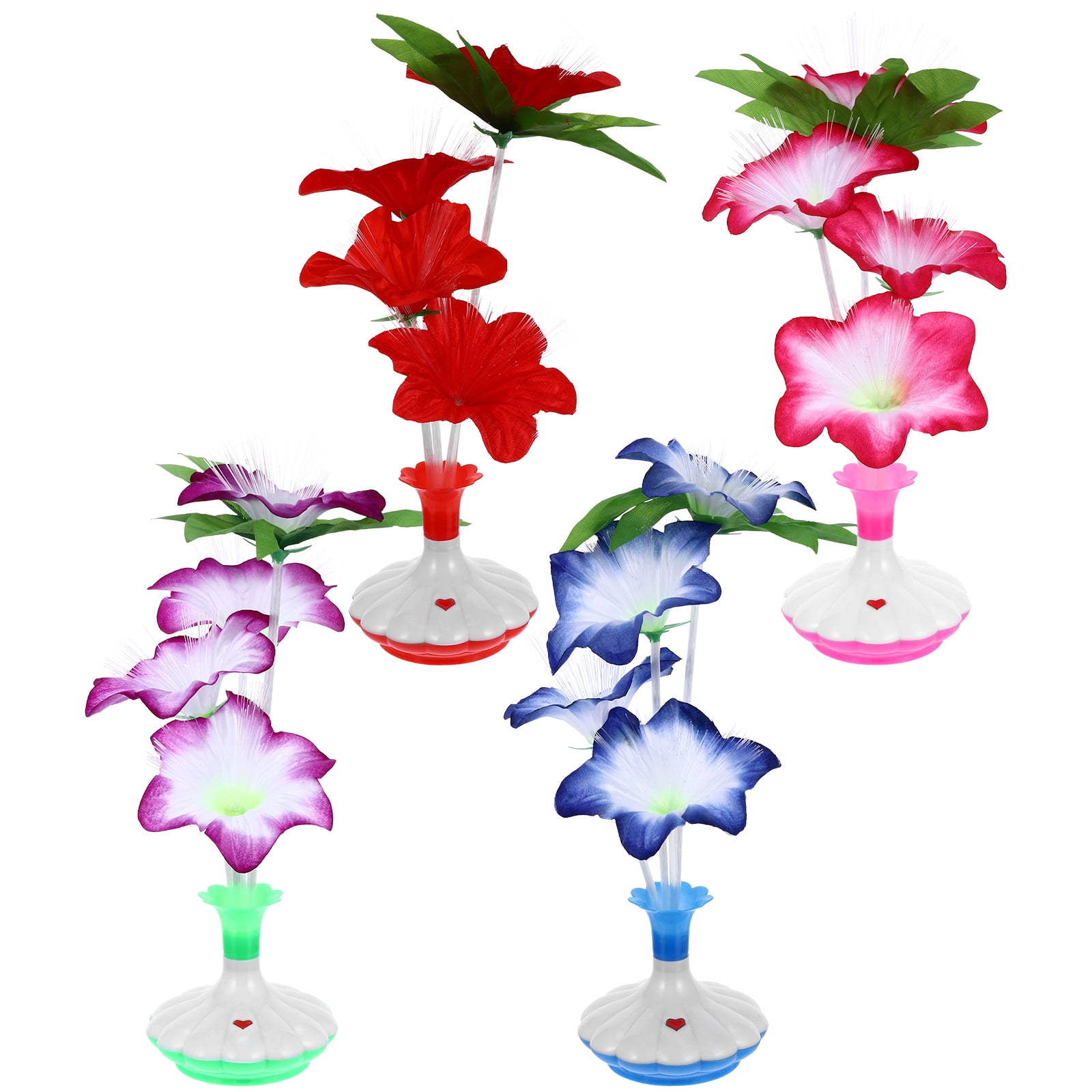 unbranded 4 Pcs Glowing Artificial Flower Decorations Fiber Optic Vase ...