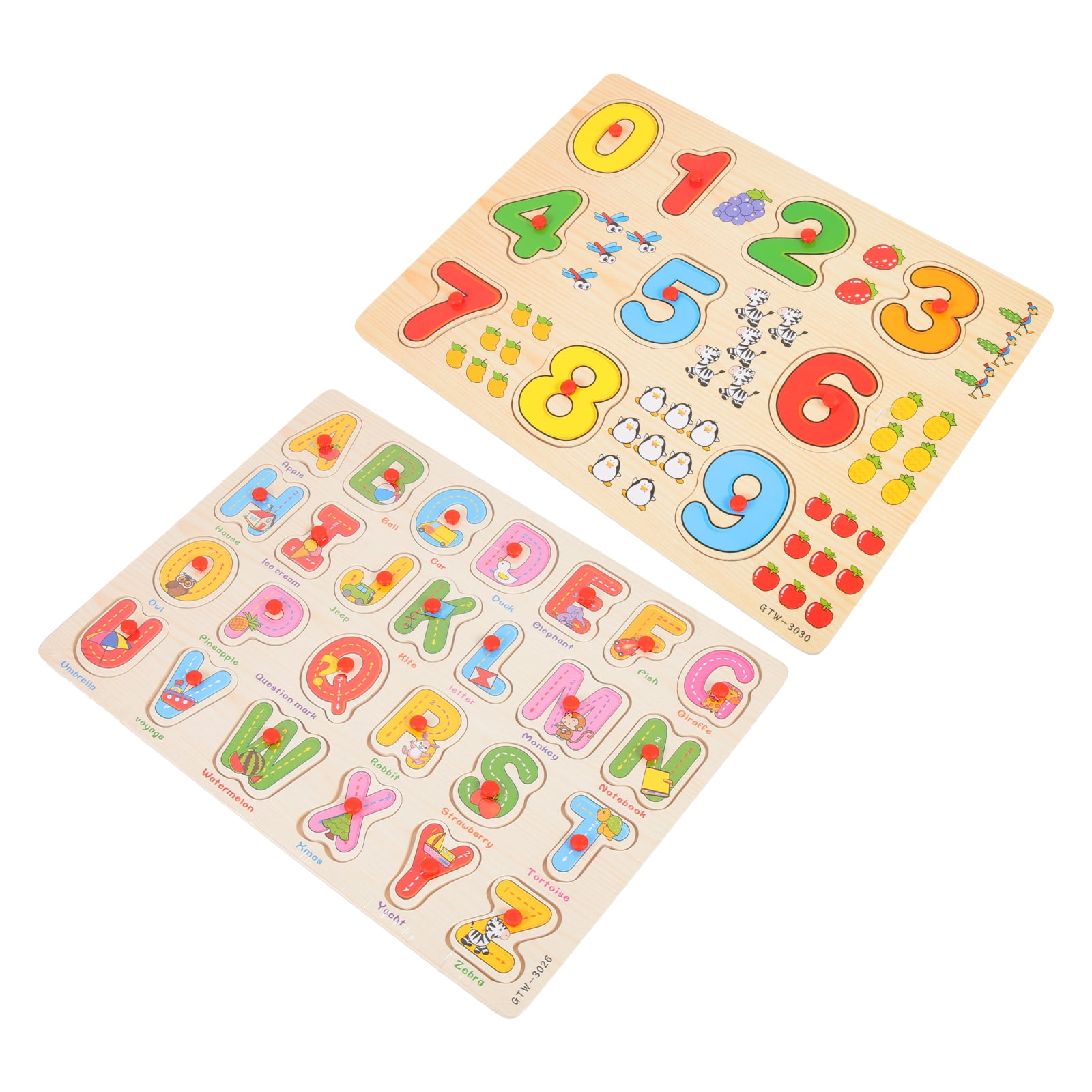 unbranded 4 Sets of Wooden Number Alphabet Blocks Jigsaw Education ...