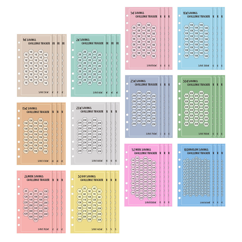 unbranded 48 Pcs Savings Challenge Tracker Sheets Euro Punch Paper ...