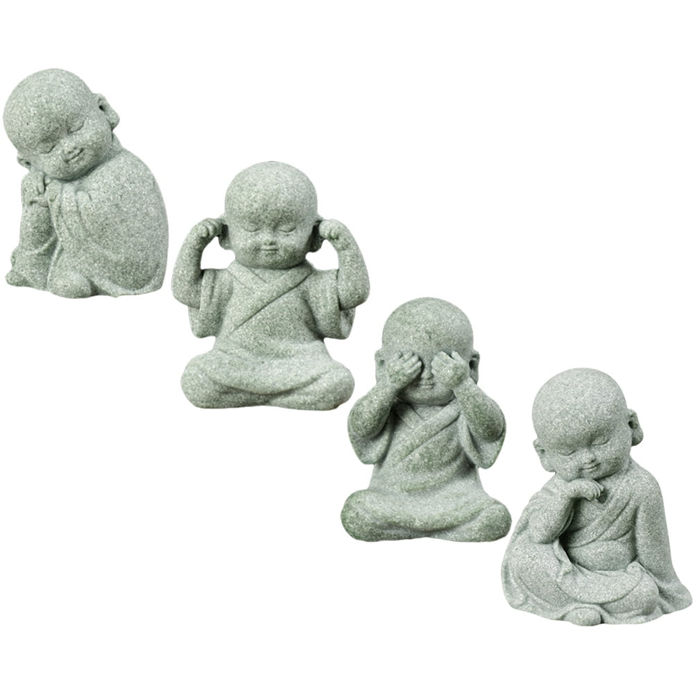unbranded 4Pcs Buddha Statue Stone Monk Figurines Stone Buddha ...