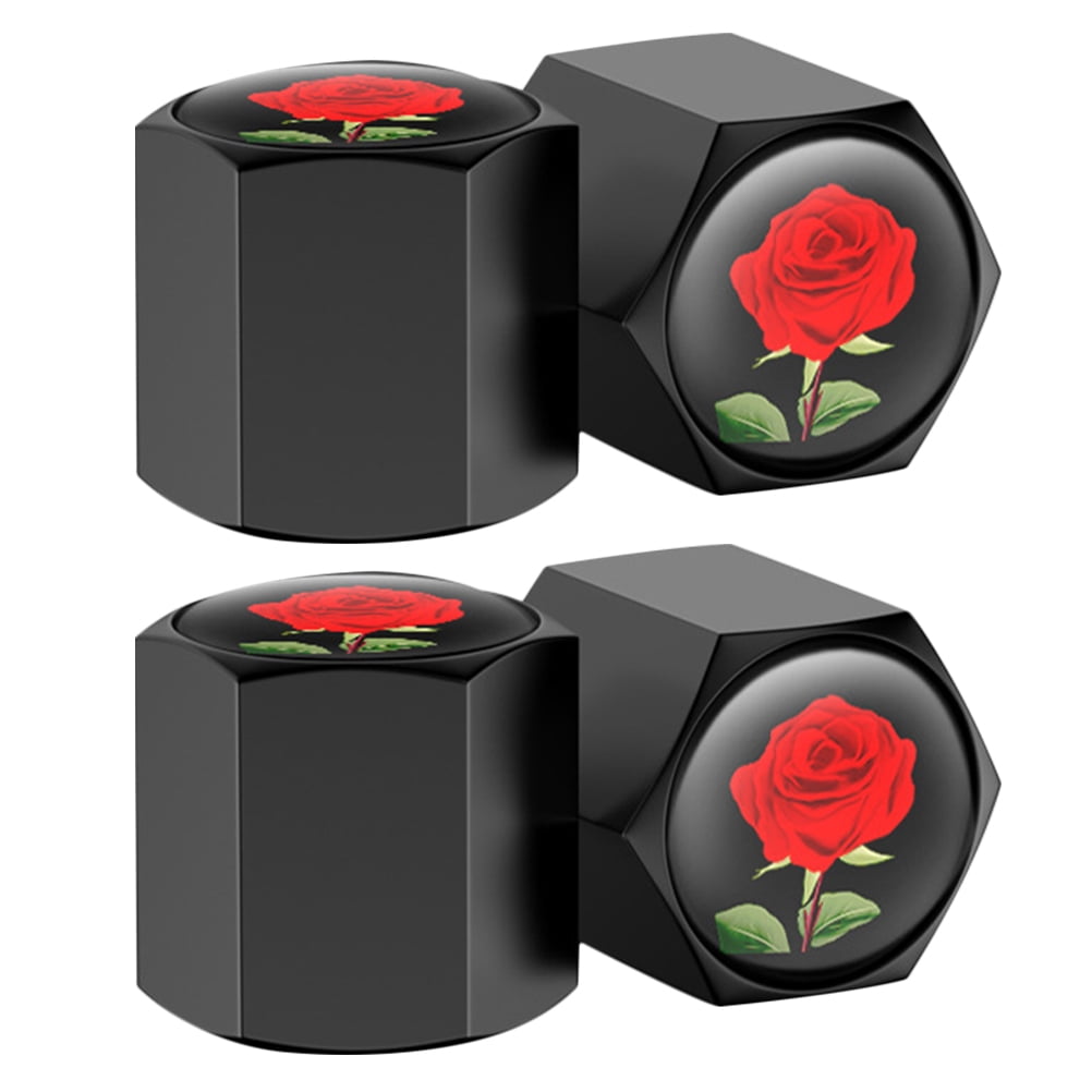 unbranded 4pcs Universal Red Rose Tire Valve Stem Caps Wheel Valve ...