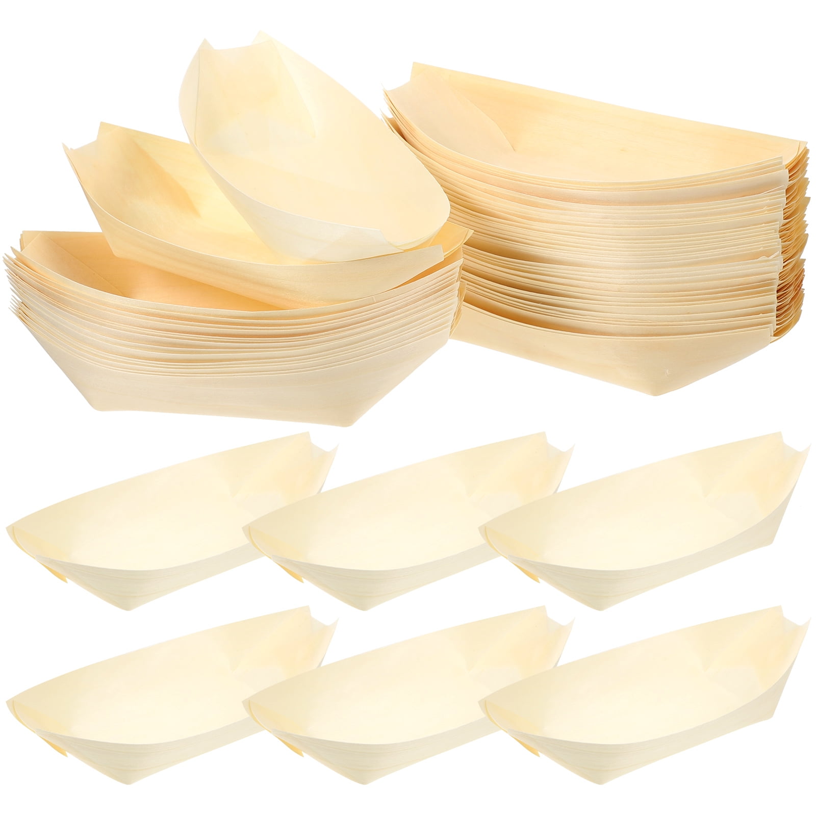 unbranded 50 Pcs Wooden Sushi Plate Boat Stackable Food Container Boat ...