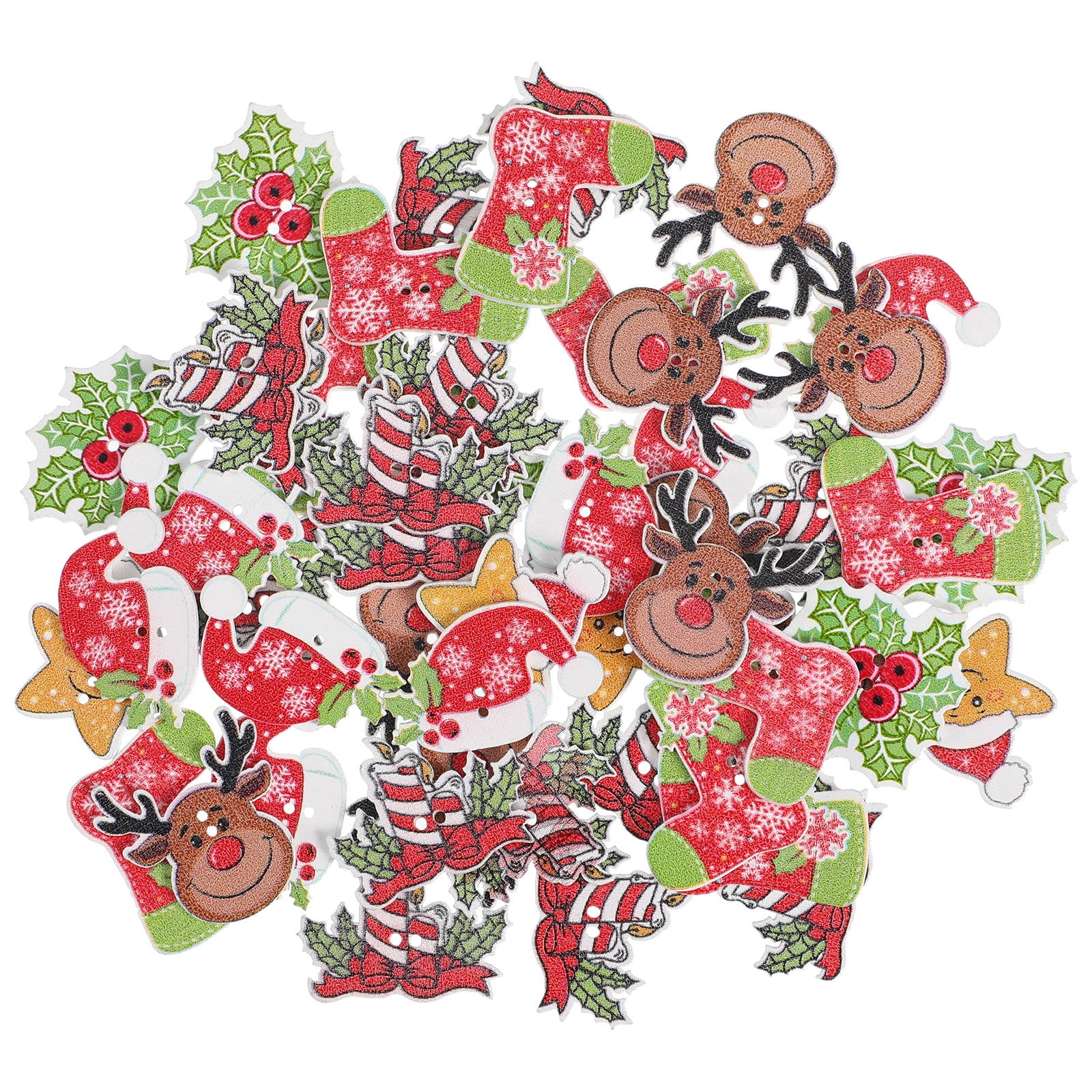 unbranded 50Pcs Cute Christmas Buttons Wood Material Assorted Color ...