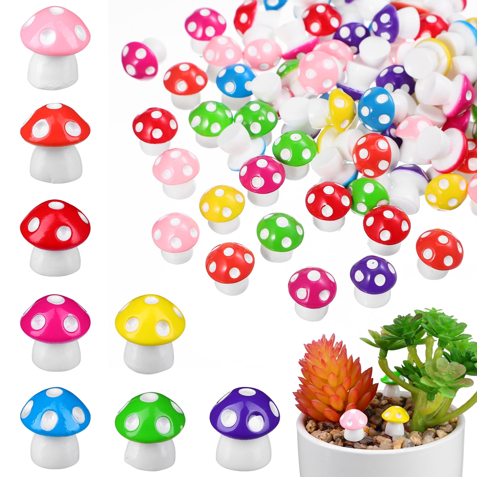 FRCOLOR Cute Mini Resin Mushroom Figurines for Decoration Home Office ...