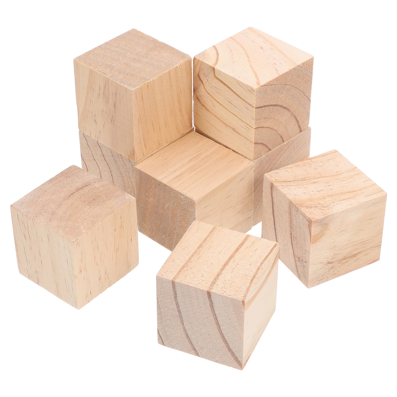 unbranded 8pcs Carved Wood Cube Natural Wooden Unfinished Wood Block ...