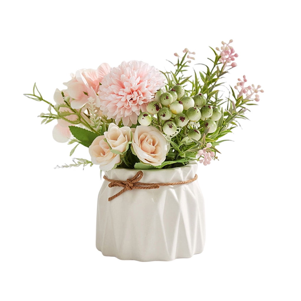 chidgrass Artificial Flowers Wedding Bouquet Fake Ceramic Pot Rope for ...