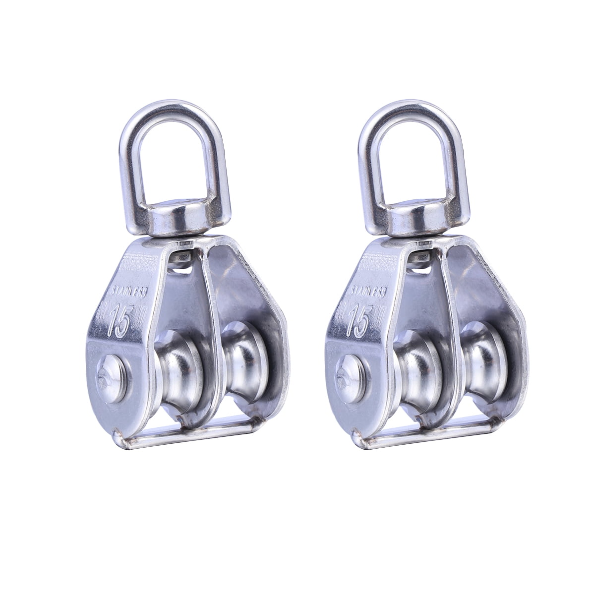 One Pair of Stainless Steel Dual Wheel Swivels Pulleys with 35kg ...