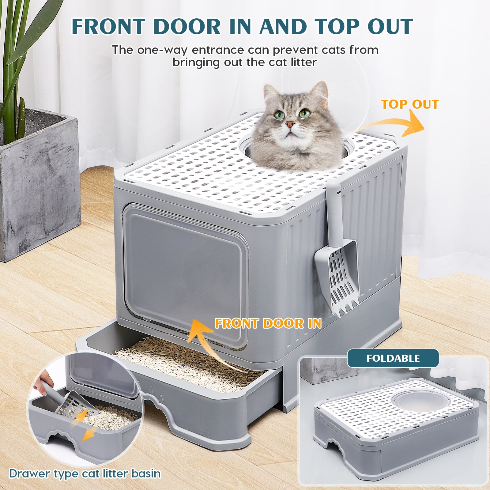 unbranded Collapsible Cat Litter Box Drawer Type with Good Ventilation ...