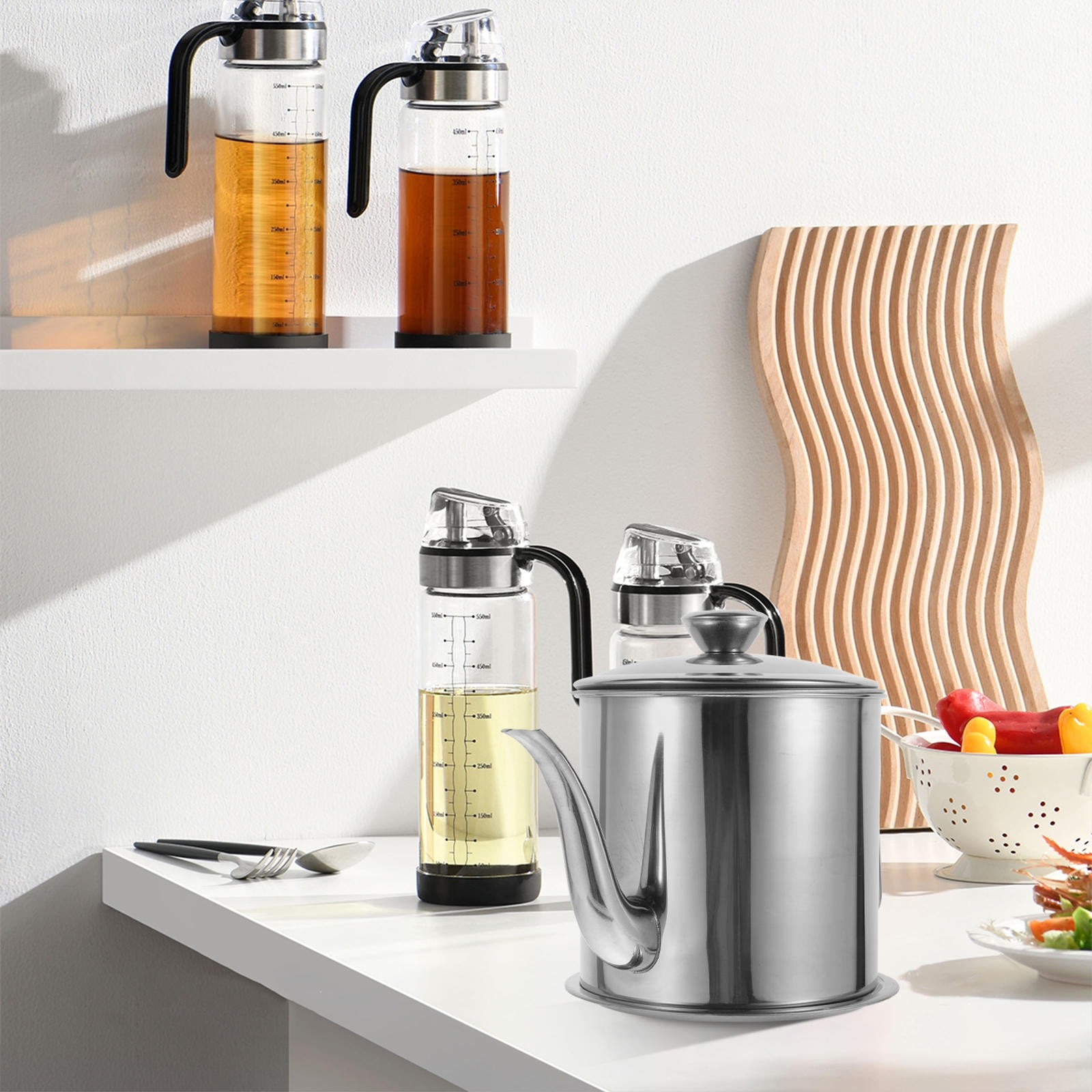 OULII Stainless Steel Kitchen Oil Filter Pot for Daily Use 1Set ...