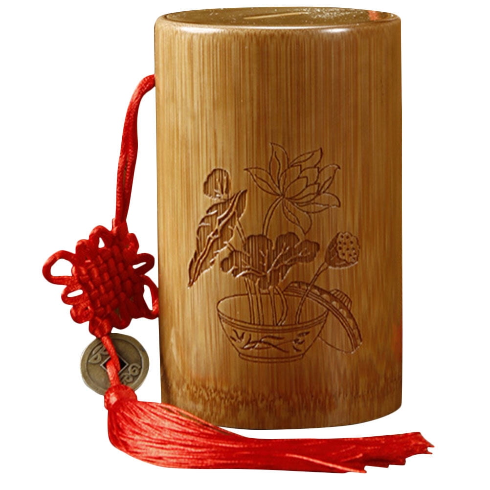 unbranded Natural Bamboo Coin Bank Chinese Style Cylinder Piggy Bank ...