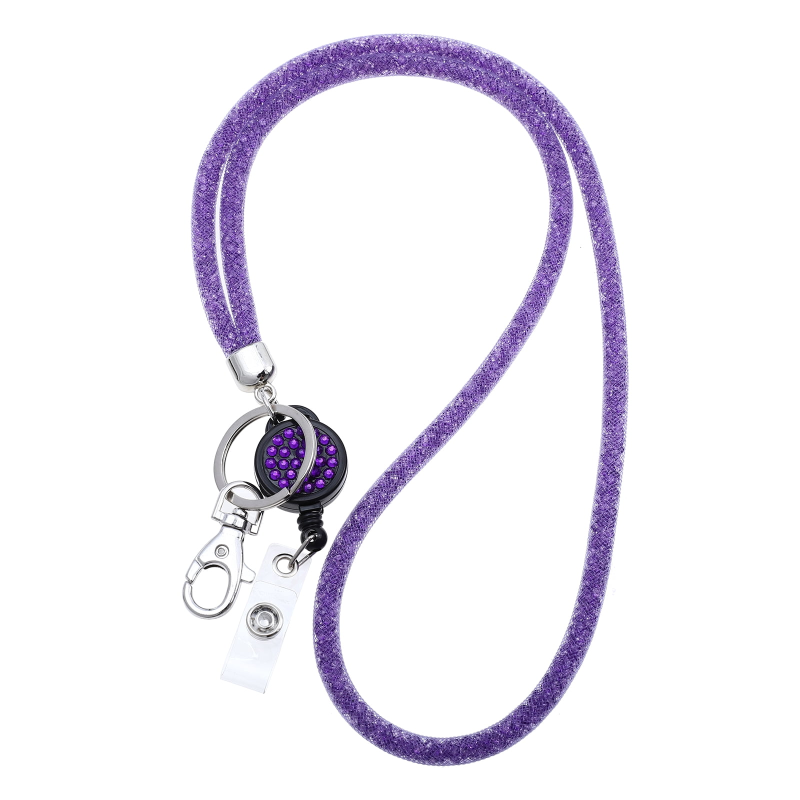 unbranded Pink Keychain Black Lanyard Fishnet Rhinestone ID Card Holder ...