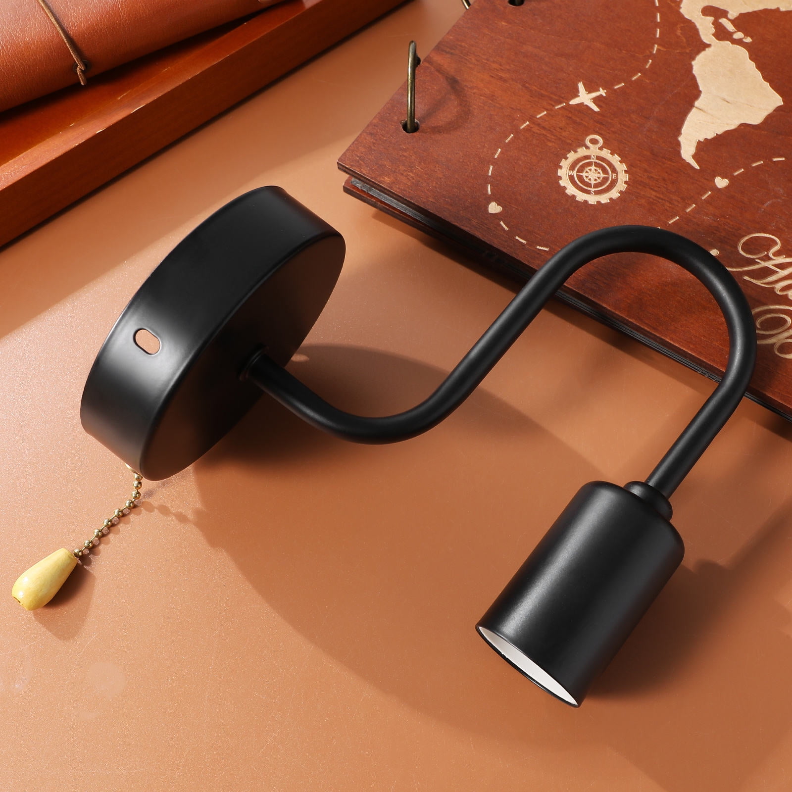 OSALADI Vintage Pull Chain Wall Sconce Light Fixture, Battery Operated ...