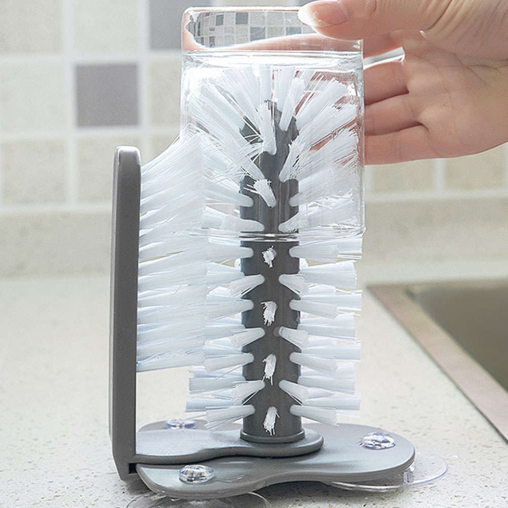 OUNONA 1Pc Grey Suction Wall Lazy Cup Brush for Easy Double-Sided Glass ...