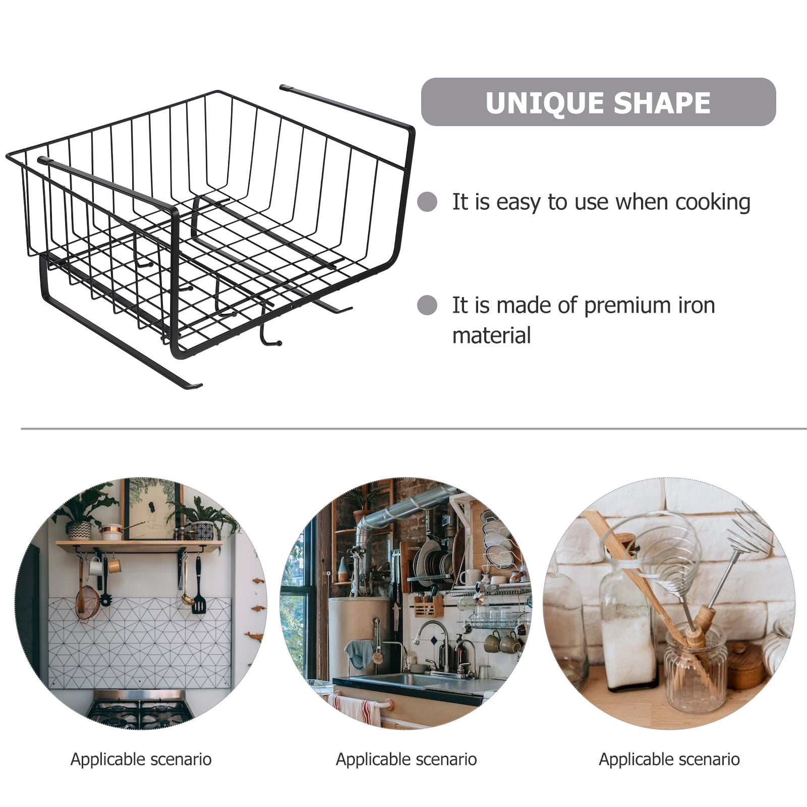 OUNONA Under Shelf Storage Rack Multi Use Kitchen Organizer Black Iron ...