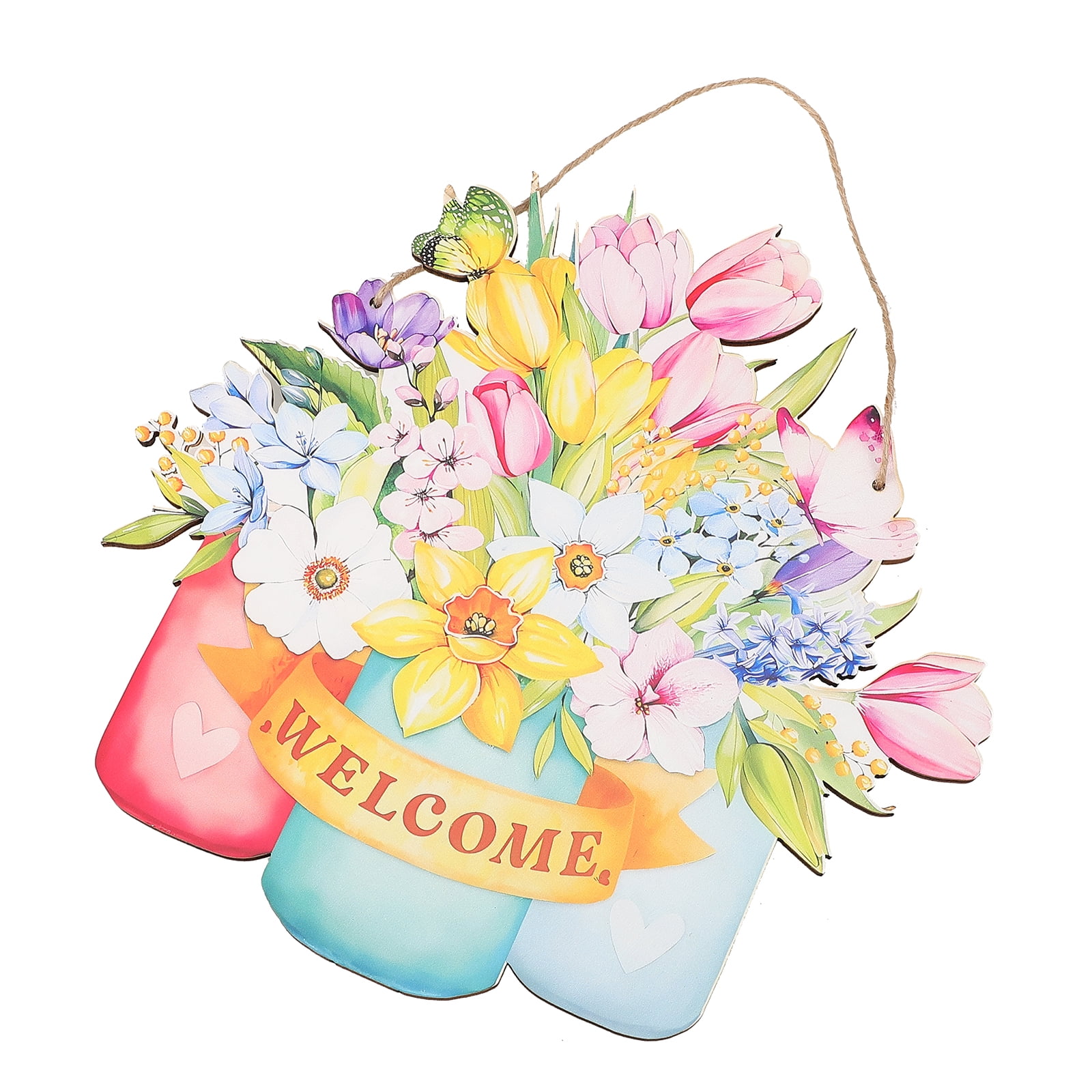 unbranded Welcome Wood Flower Sign Front Door Hanging Plaque Rustic ...