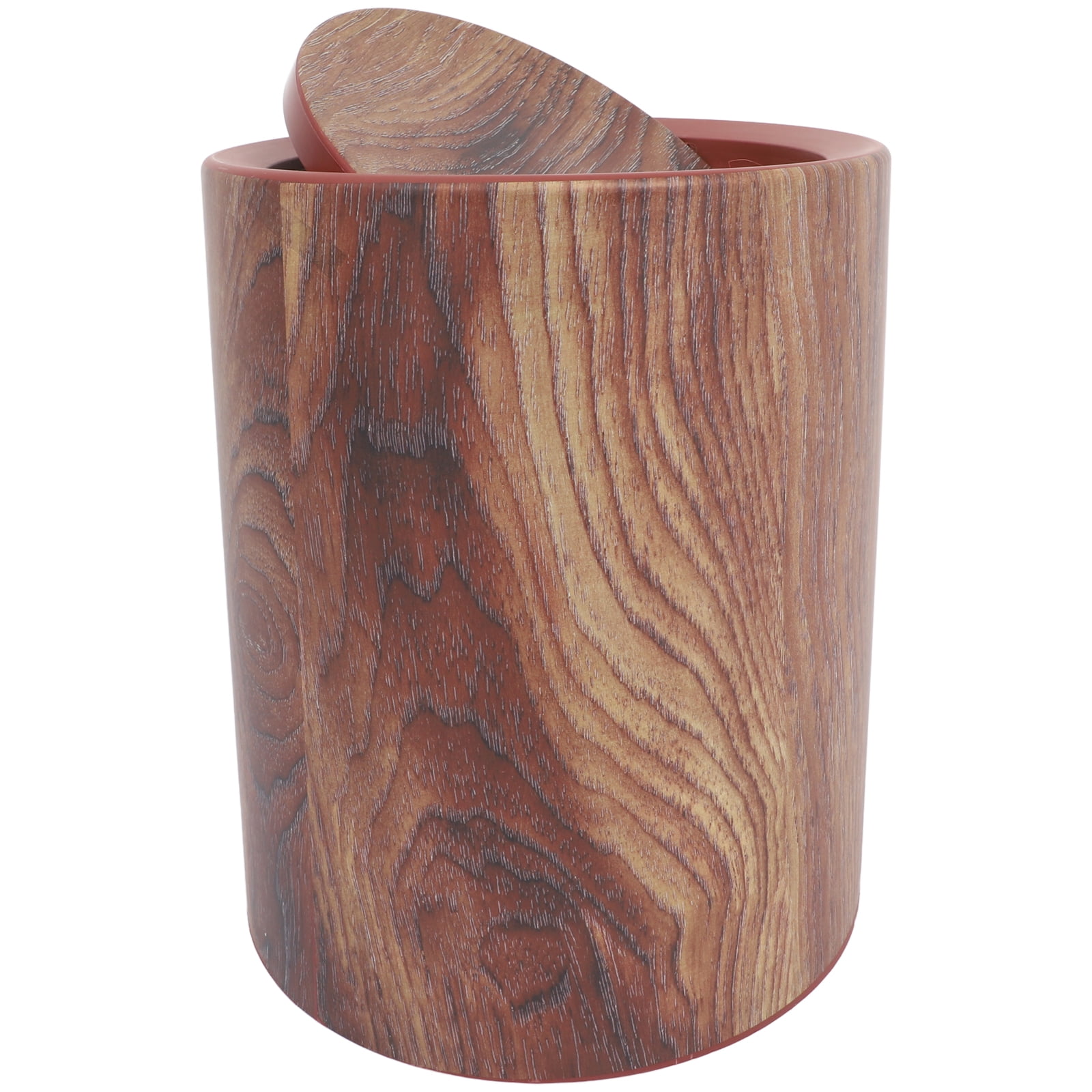 unbranded Wood Grain Trash Can With Swing Top Lid Round Garbage Can ...