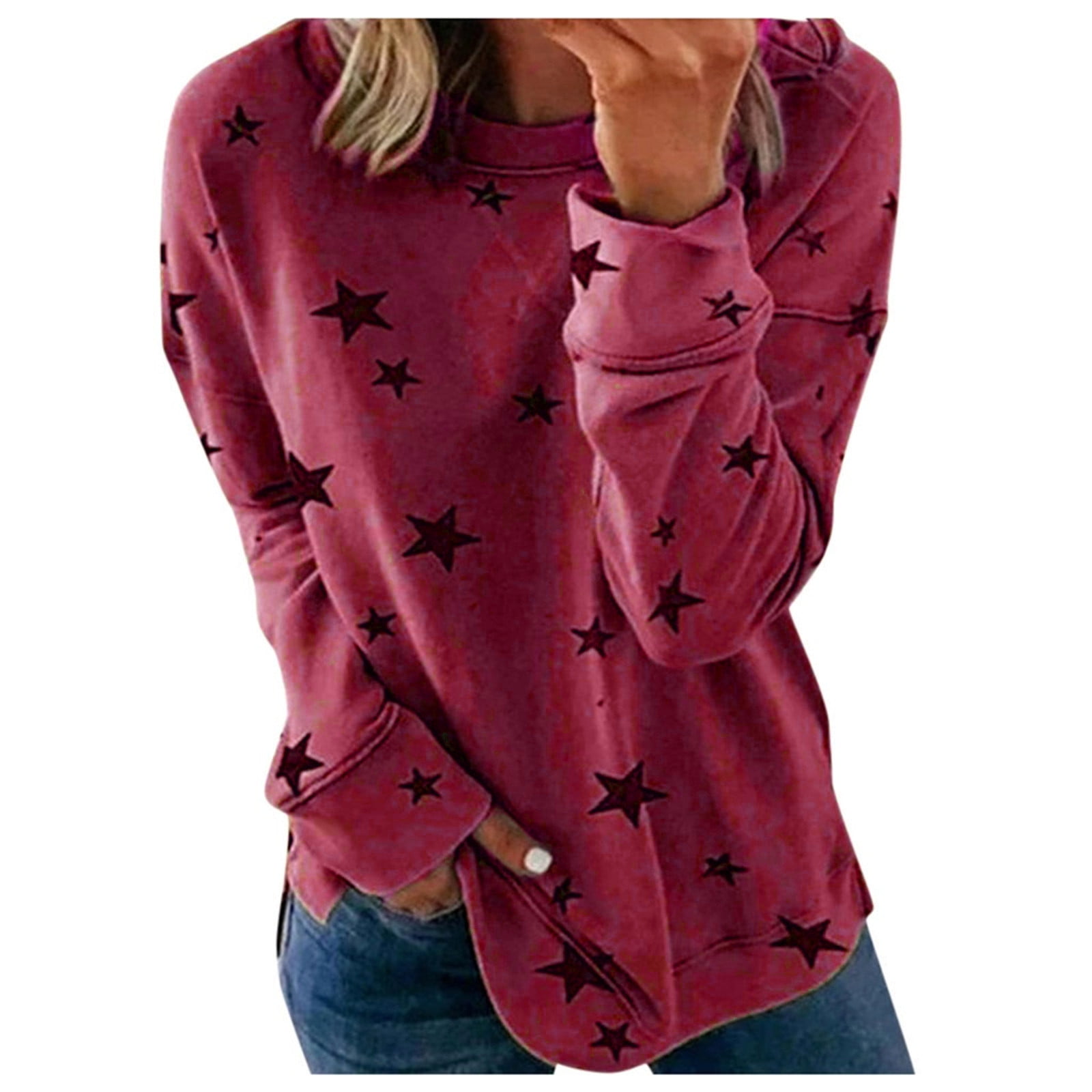 Charella Women's Trendy Print Long Sleeve Round Neck Sweatshirt, Loose ...
