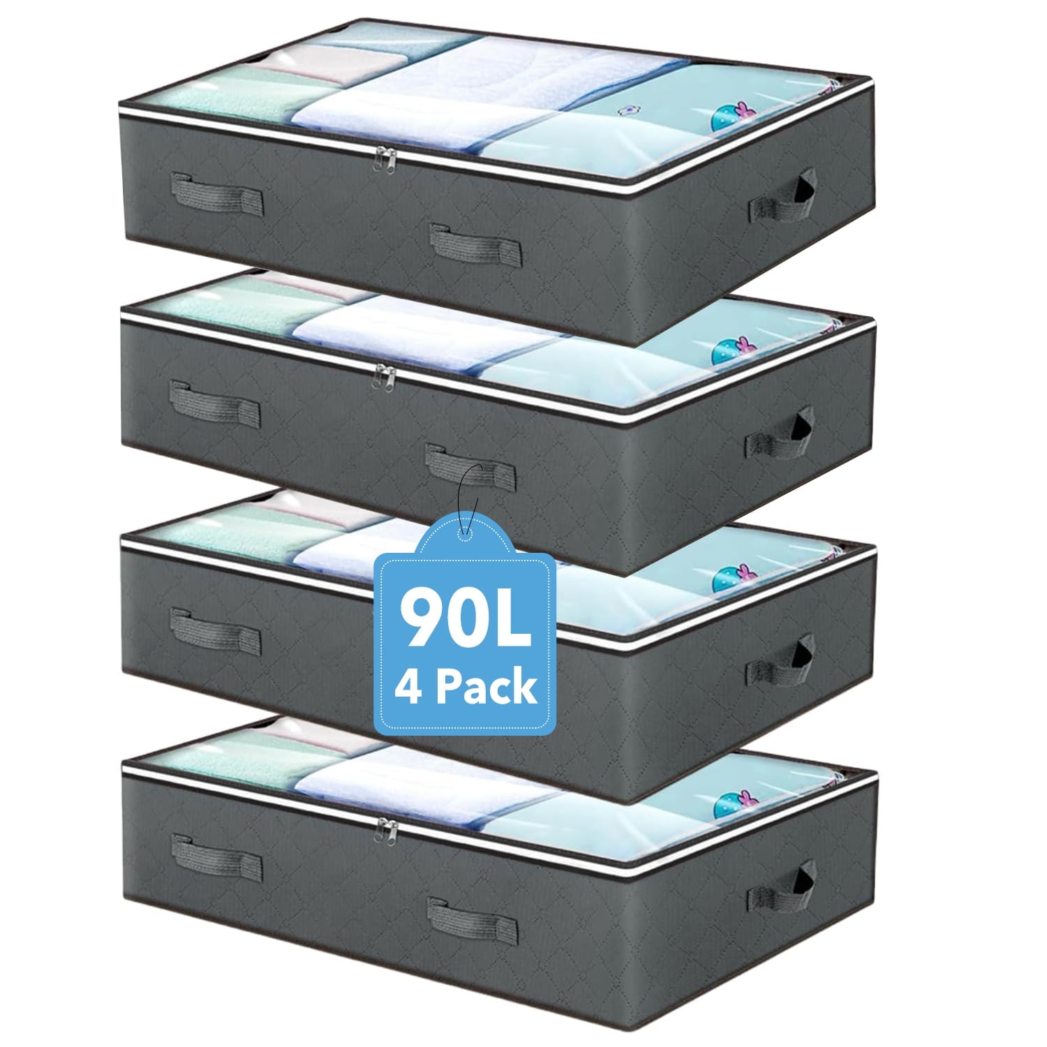 Behome 90L Under Bed Storage Containers, 4 Pack Closet Organizers and ...