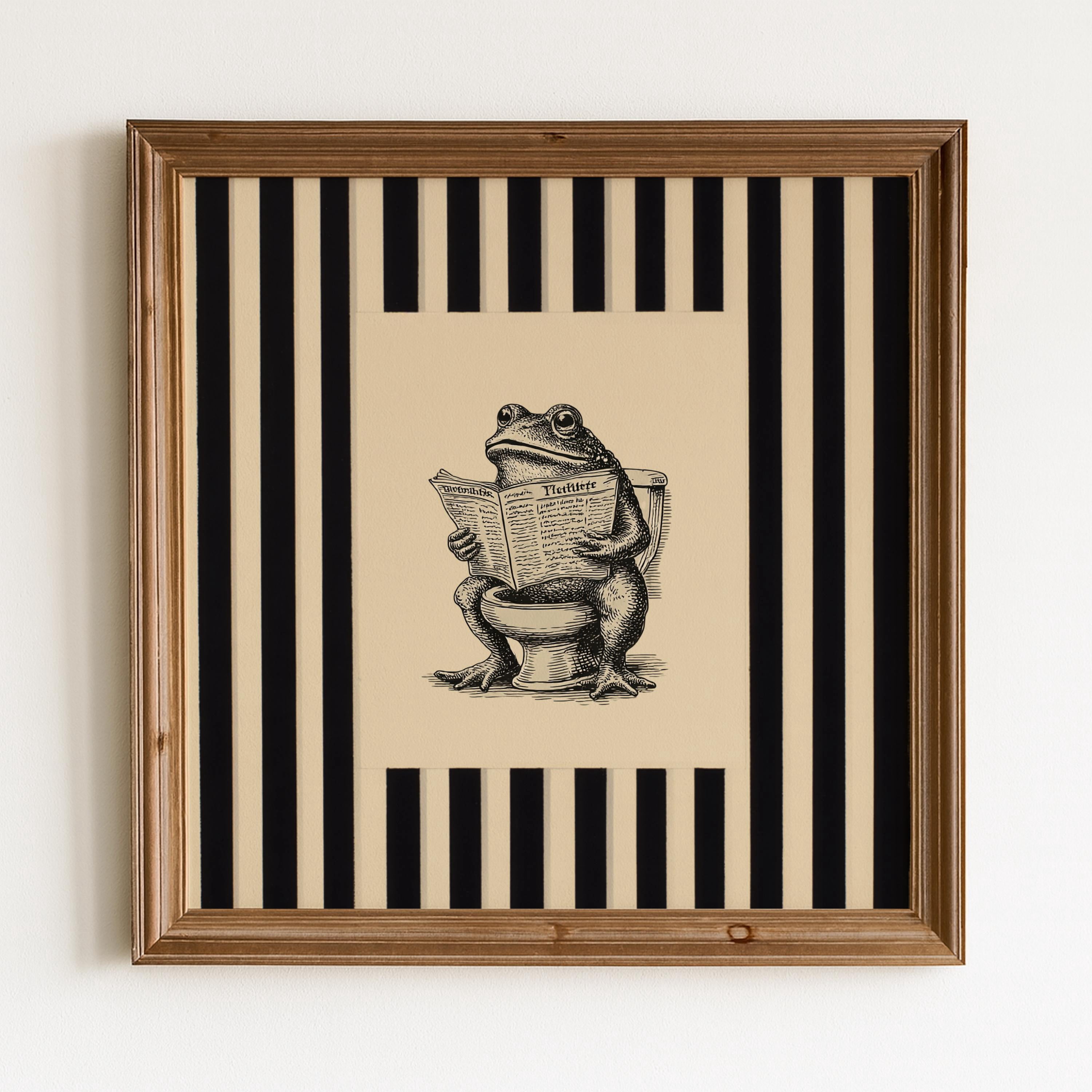 (unframed) Funny Bathroom Vintage Frog On Toilet Poster, Black Ink Frog ...