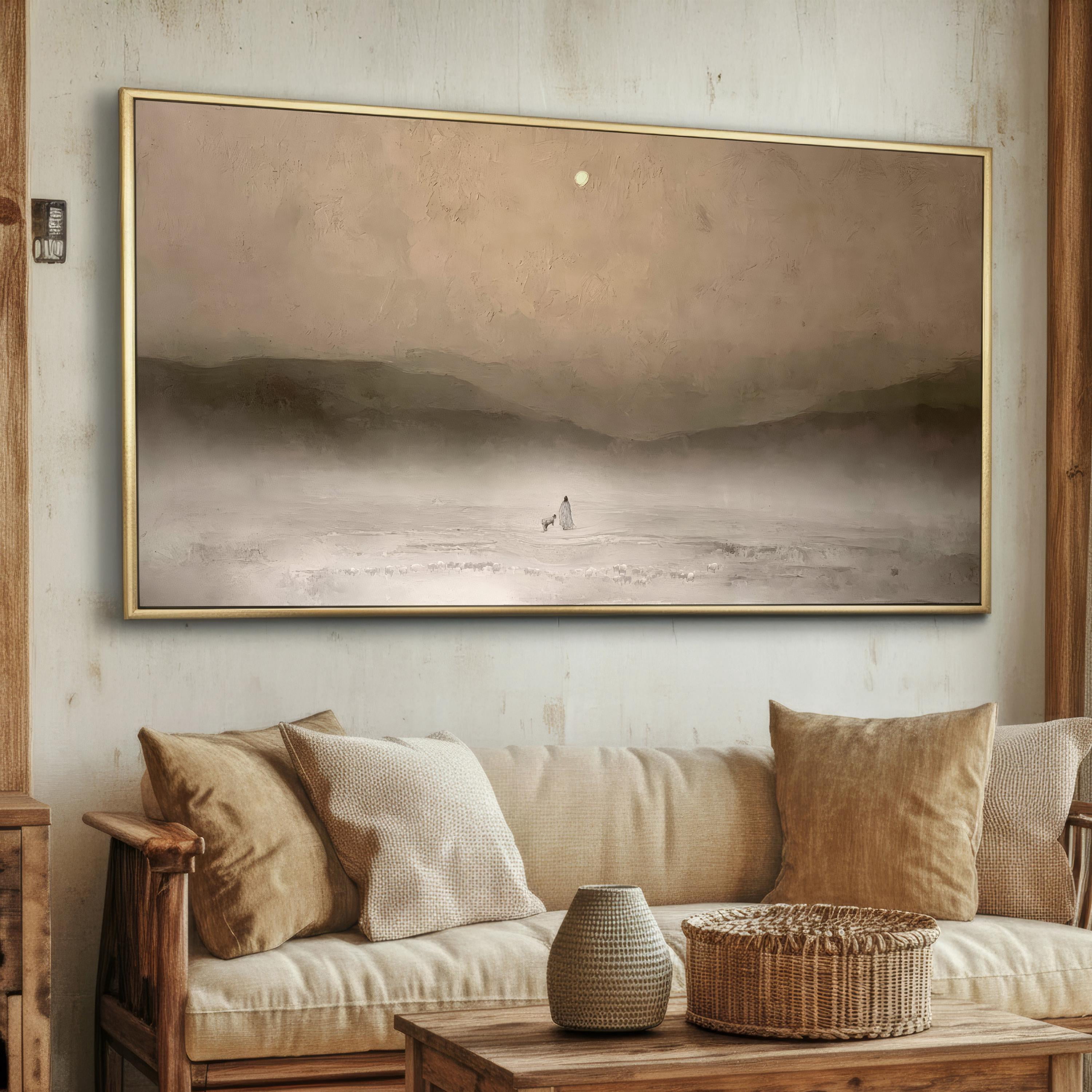 (unframed) Jesus Leaves the 99 Wall Art, Christian Large Modern Gold ...