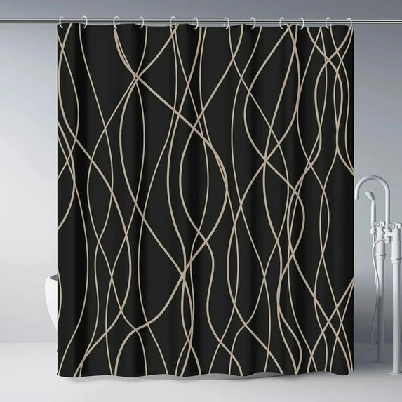 unframed Modern black and white striped corrugated fabric bathroom ...