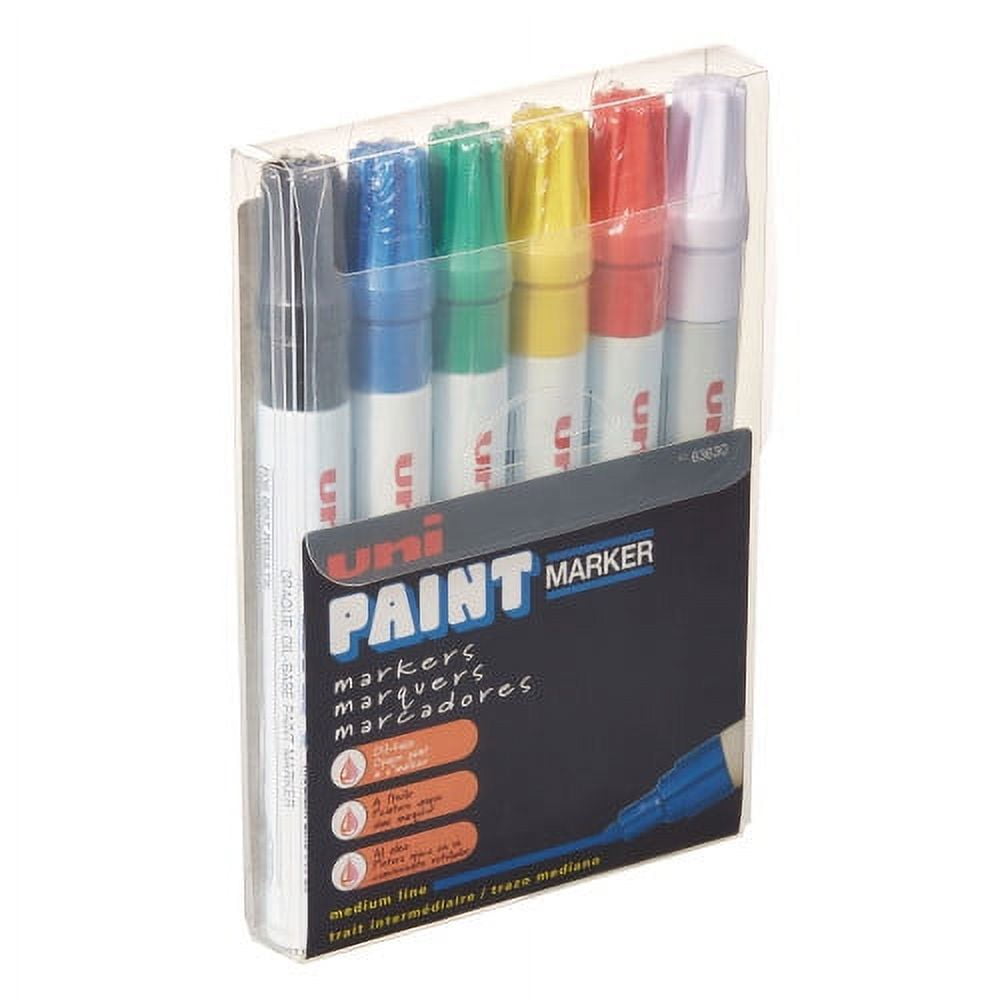 uni Paint Permanent Marker, Medium Bullet Tip, Assorted Colors, 6/Set ...
