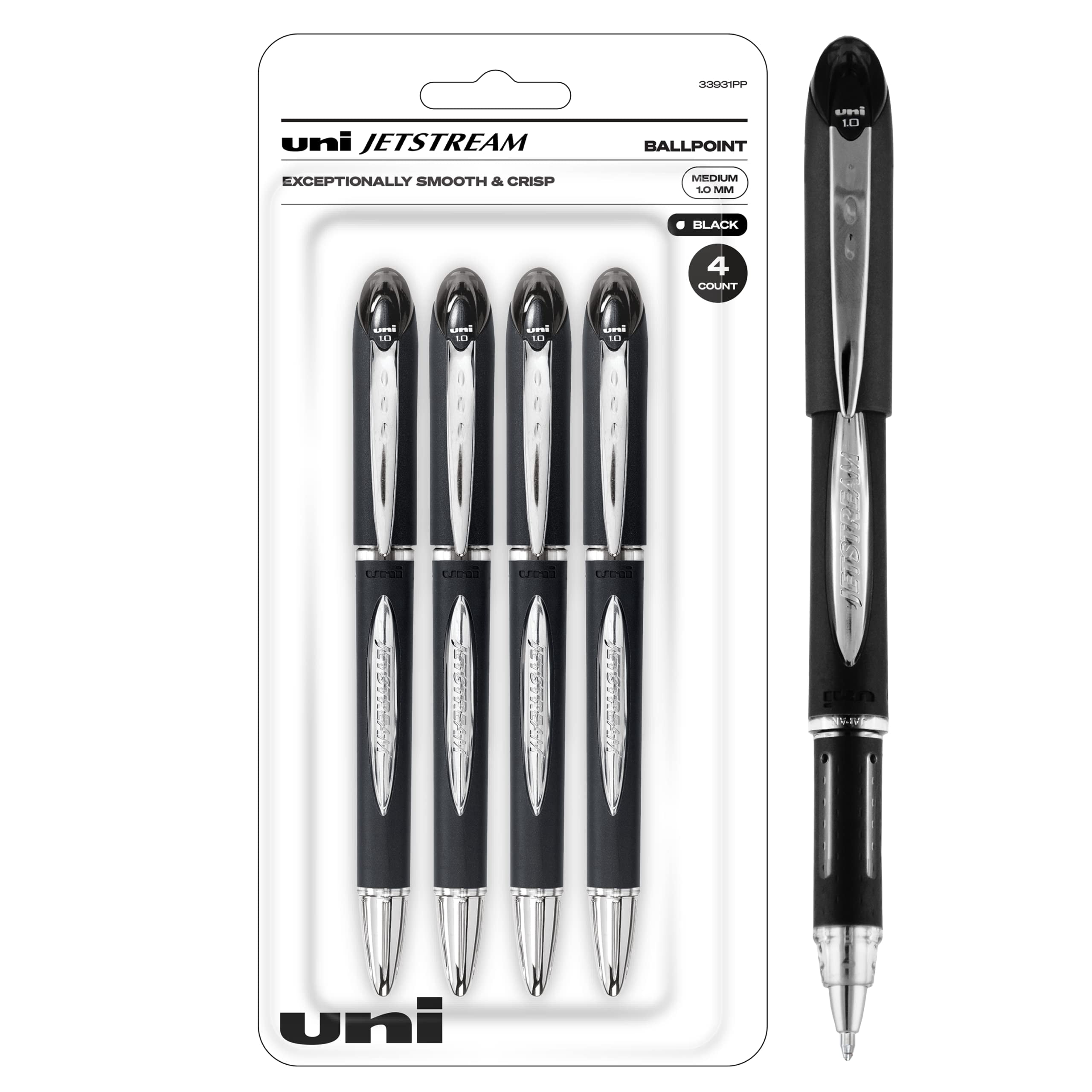 uni-ball 33931PP Jetstream Ballpoint Pens, Bold Point (1.0mm), Black, 4 ...