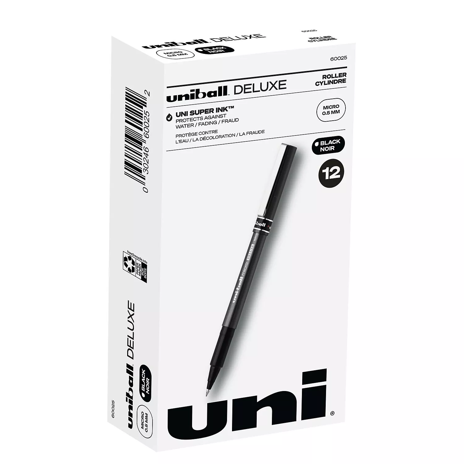 uni-ball Deluxe Rollerball Pens Micro Point Black Ink 12/Pack (60025 ...