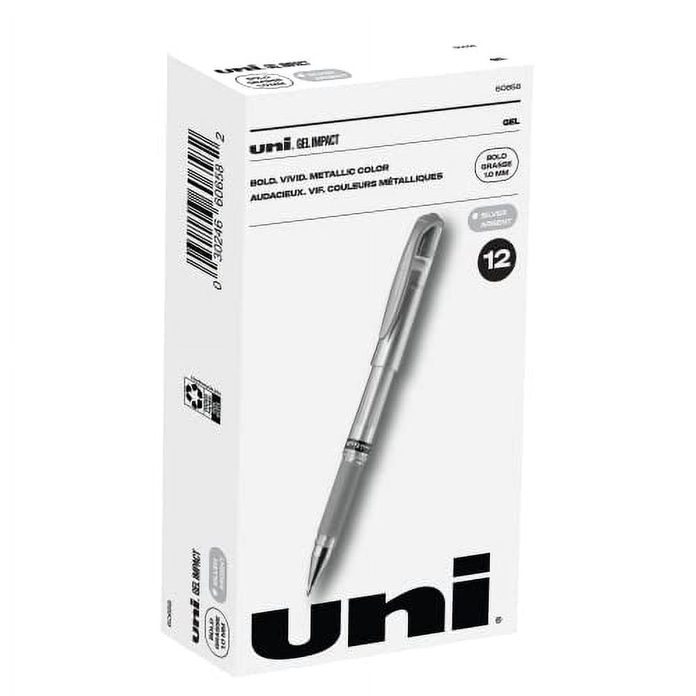 uni-ball Impact Gel Pens, Bold Point (1.0mm), Metallic Silver, 12 Count ...