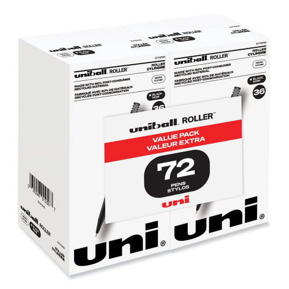 uni-ball Roller Ball Pen, Stick, Micro 0.5 mm, Black Ink, Black Barrel ...