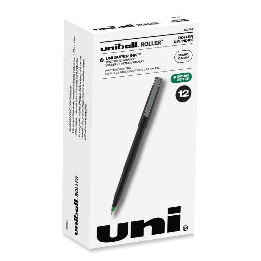 uni-ball Roller Ball Pen, Stick, Micro 0.5 mm, Green Ink, Black Matte ...