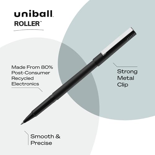 uni-ball® Roller Micro Pens, Micro Point, 0.5 mm, Black Barrel, Black ...