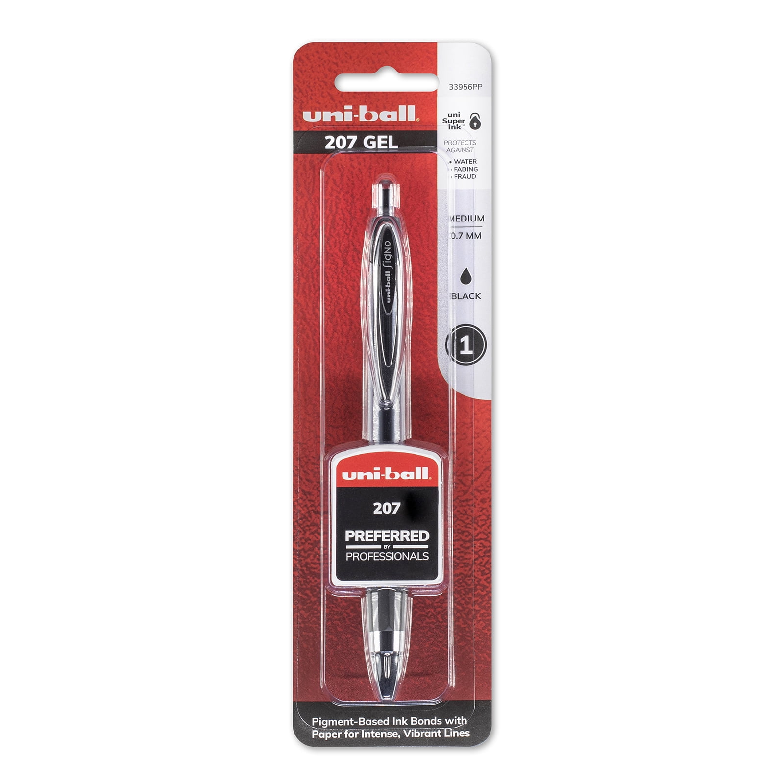 uni-ball Signo 207 Retractable Gel Pen, .7mm, Black, Carded Packaging ...