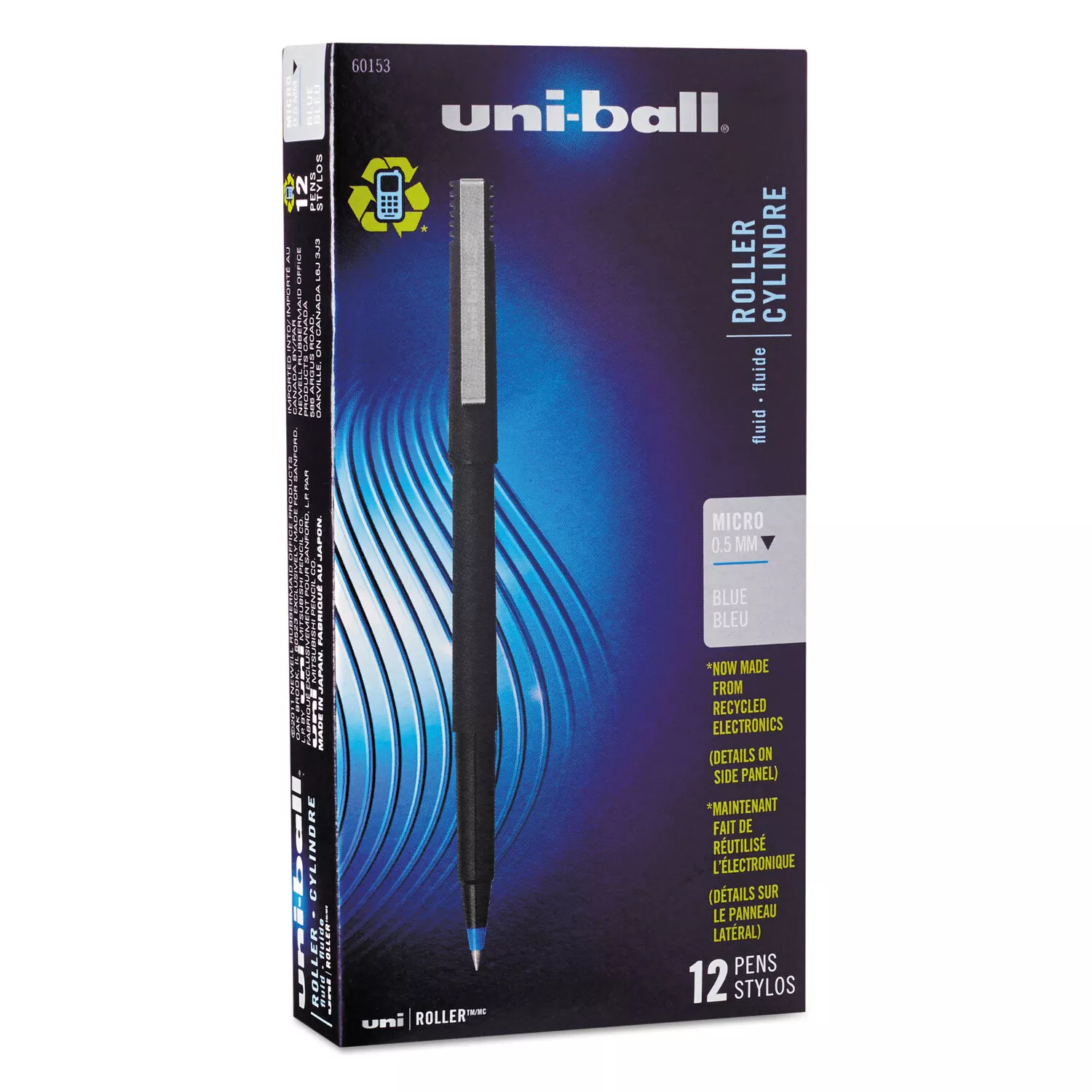 uni-ball Stick Roller Ball Pen Micro 0.5mm Blue Ink Black Matte Barrel ...